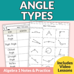 Types of Angles Notes and Worksheets for Geometry Review | 8th - 10th ...