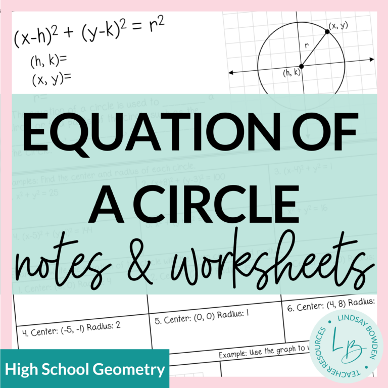 Equation of a Circle Notes and Worksheets - Lindsay Bowden