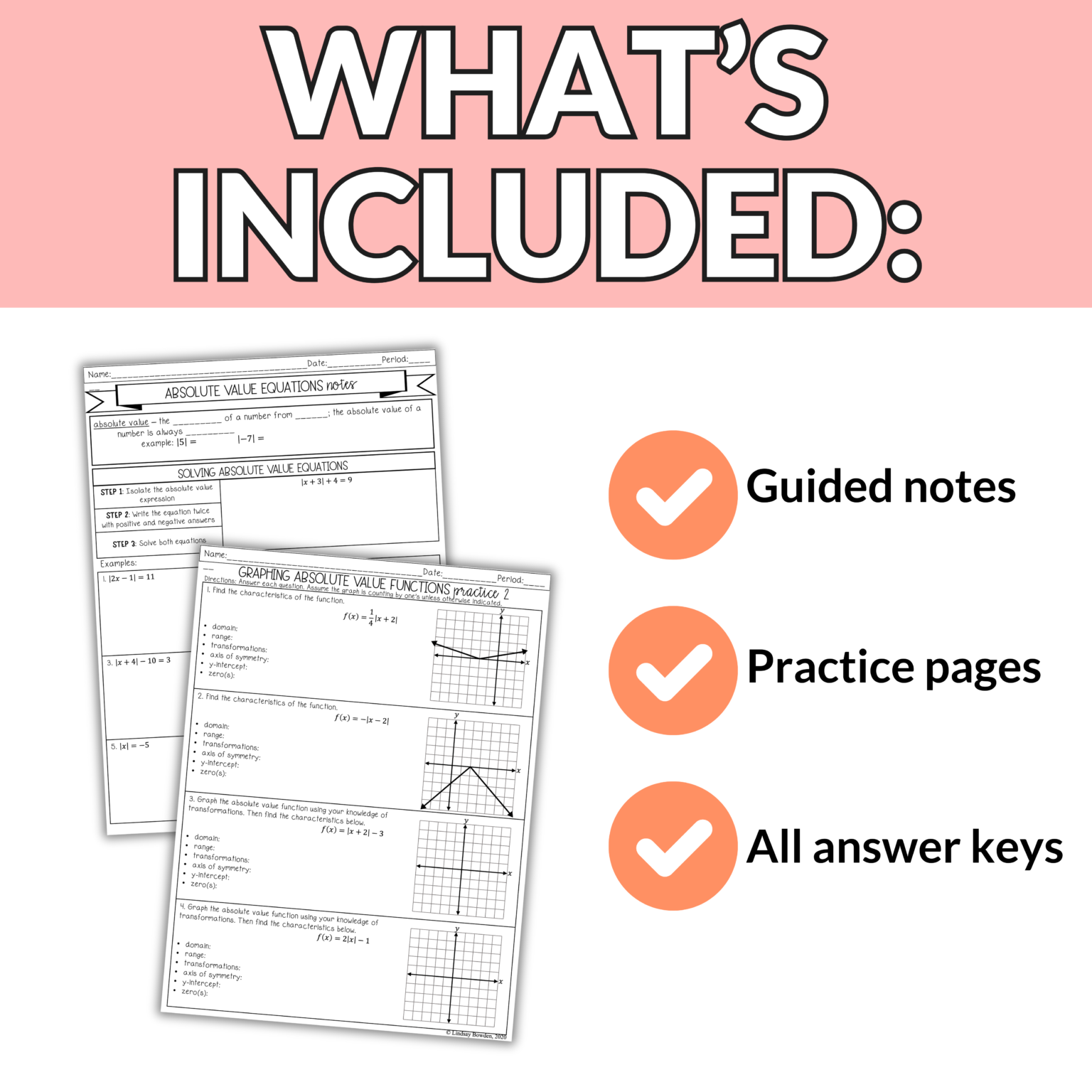 Absolute Value Notes and Worksheets - Lindsay Bowden