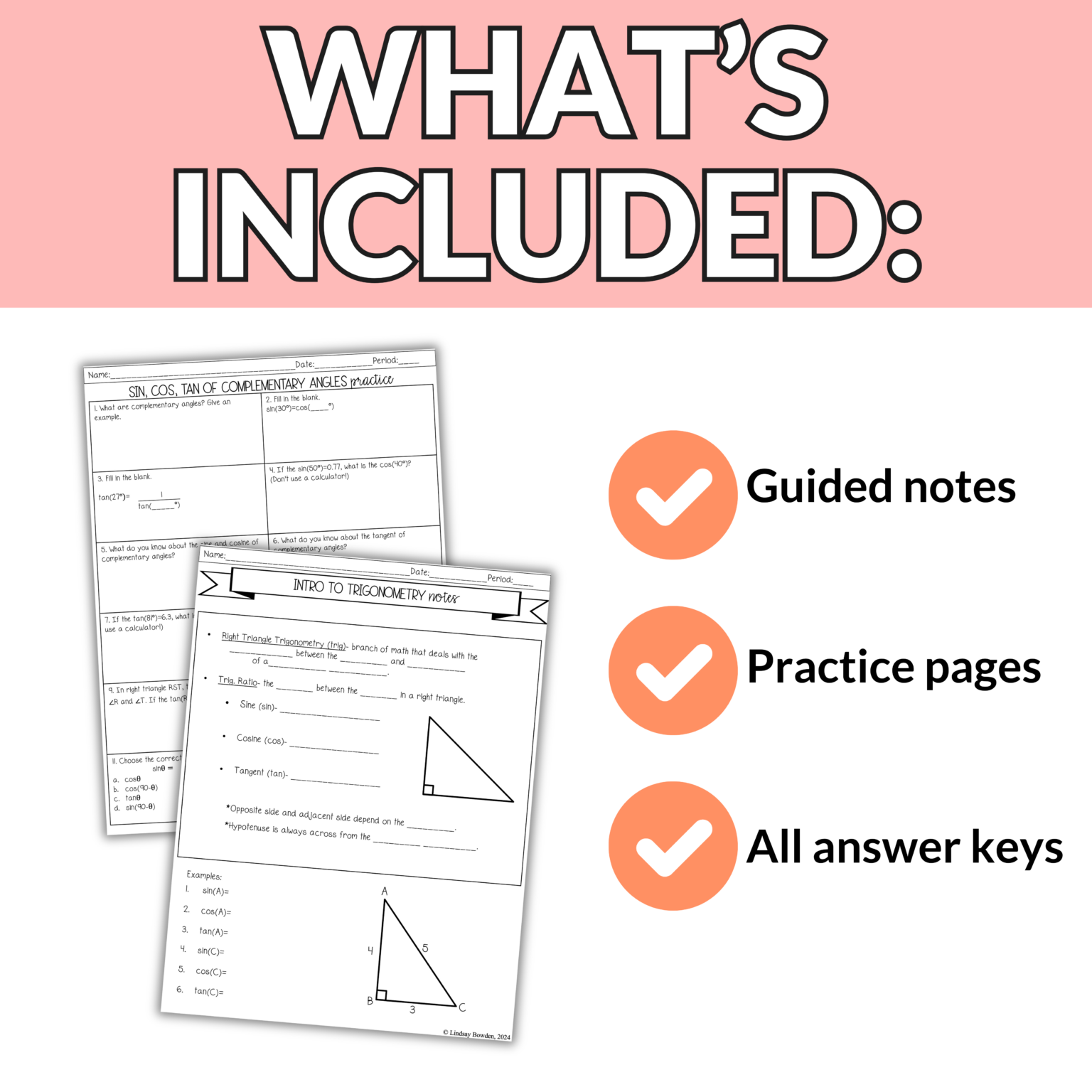 Right Triangle Trigonometry Notes and Worksheets for 9th – 11th Grade ...