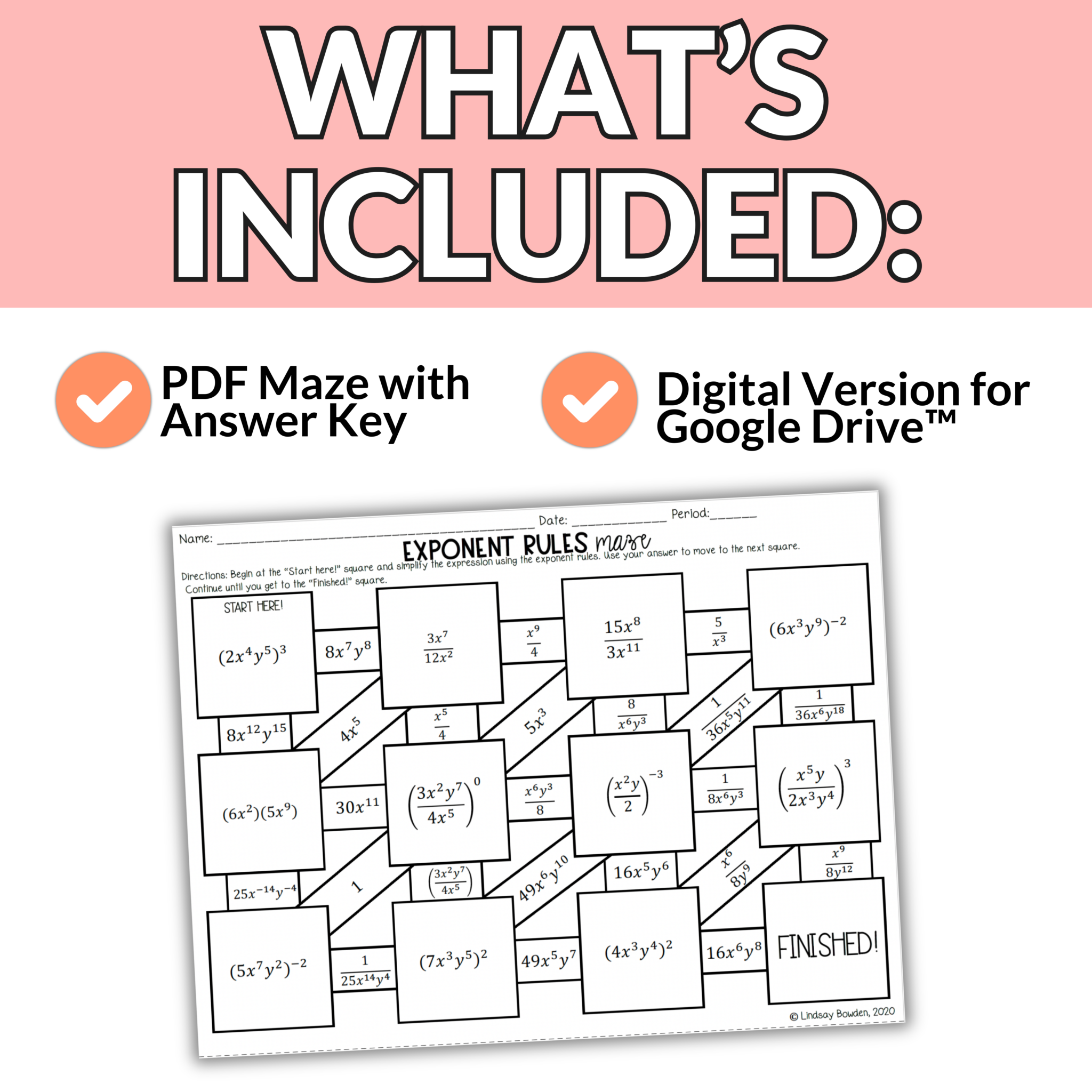 Exponent Rules Maze - Lindsay Bowden
