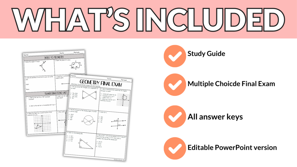 Geometry Final Exam with Study Guide (Editable) - Lindsay Bowden Geometry Final Exam with Study Guide (Editable) - Lindsay Bowden