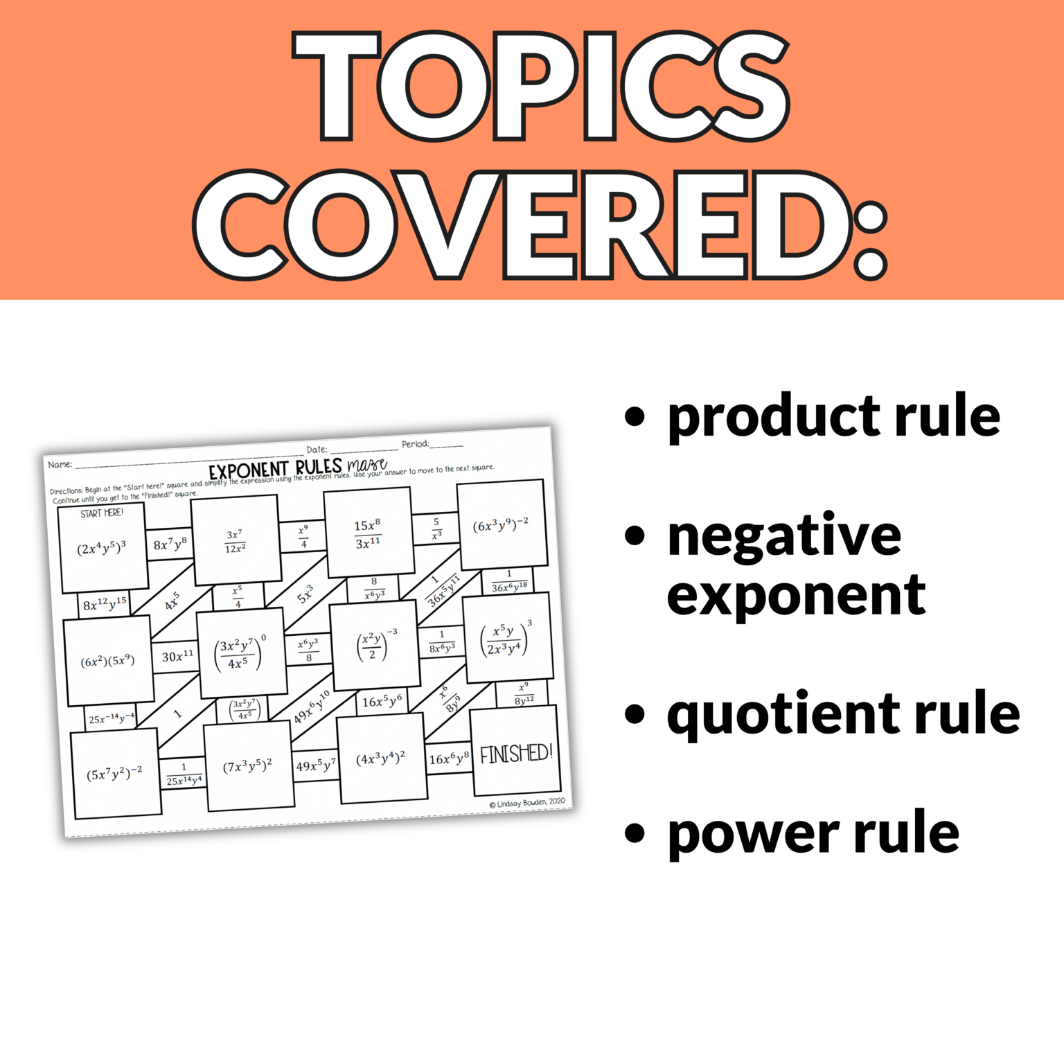 Exponent Rules Maze - Lindsay Bowden
