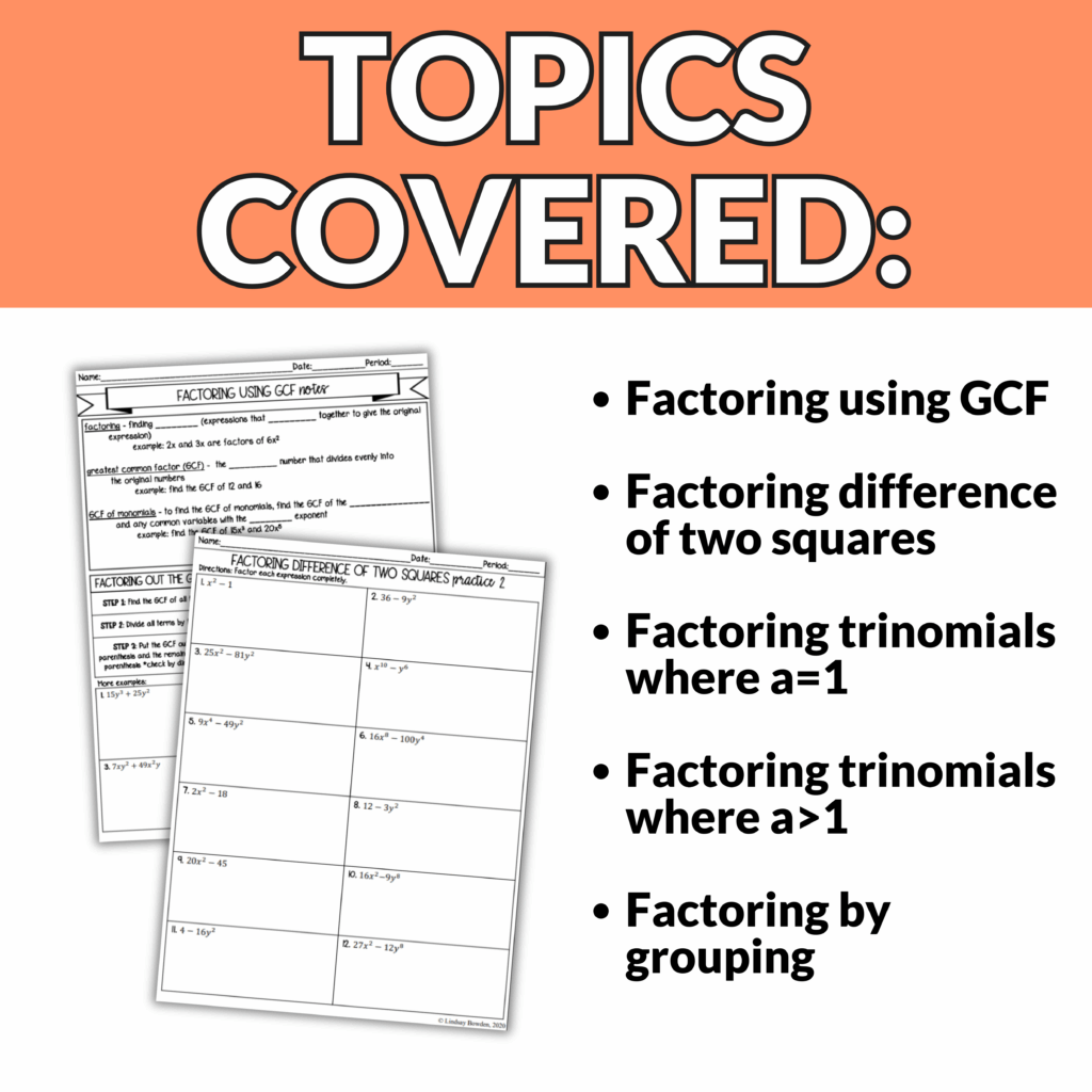 Factoring Polynomials using Multiple Methods Notes and Worksheets for ...