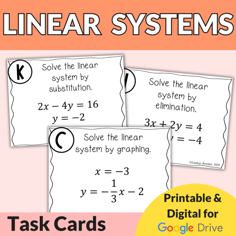 Linear Systems Task Cards - Lindsay Bowden