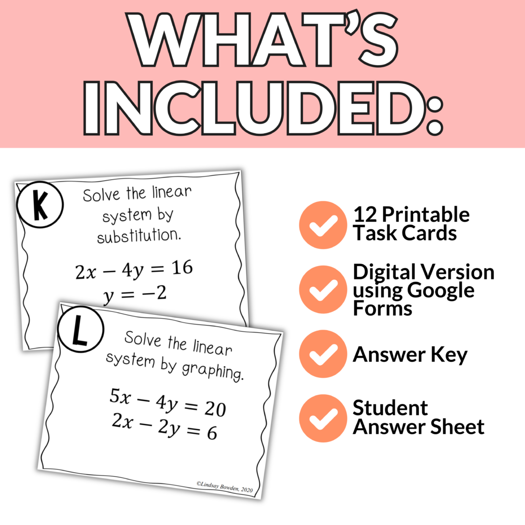 Linear Systems Task Cards - Lindsay Bowden