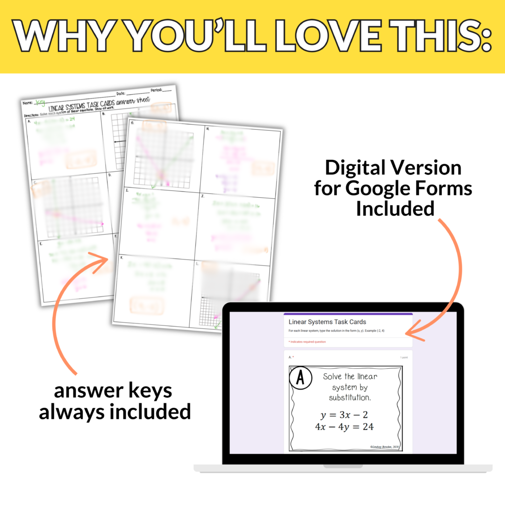Linear Systems Task Cards - Lindsay Bowden