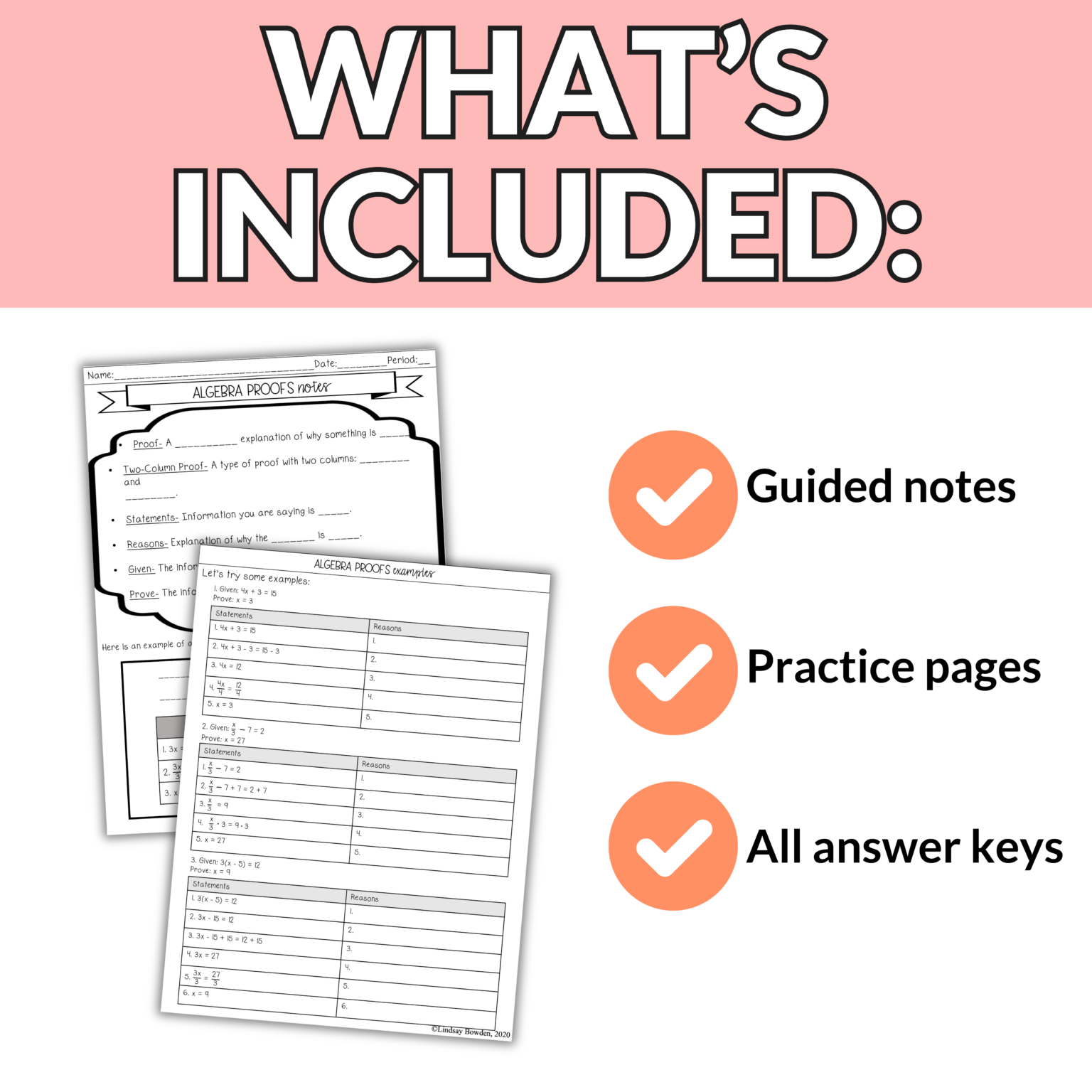 Algebra Proofs Notes and Worksheets - Lindsay Bowden