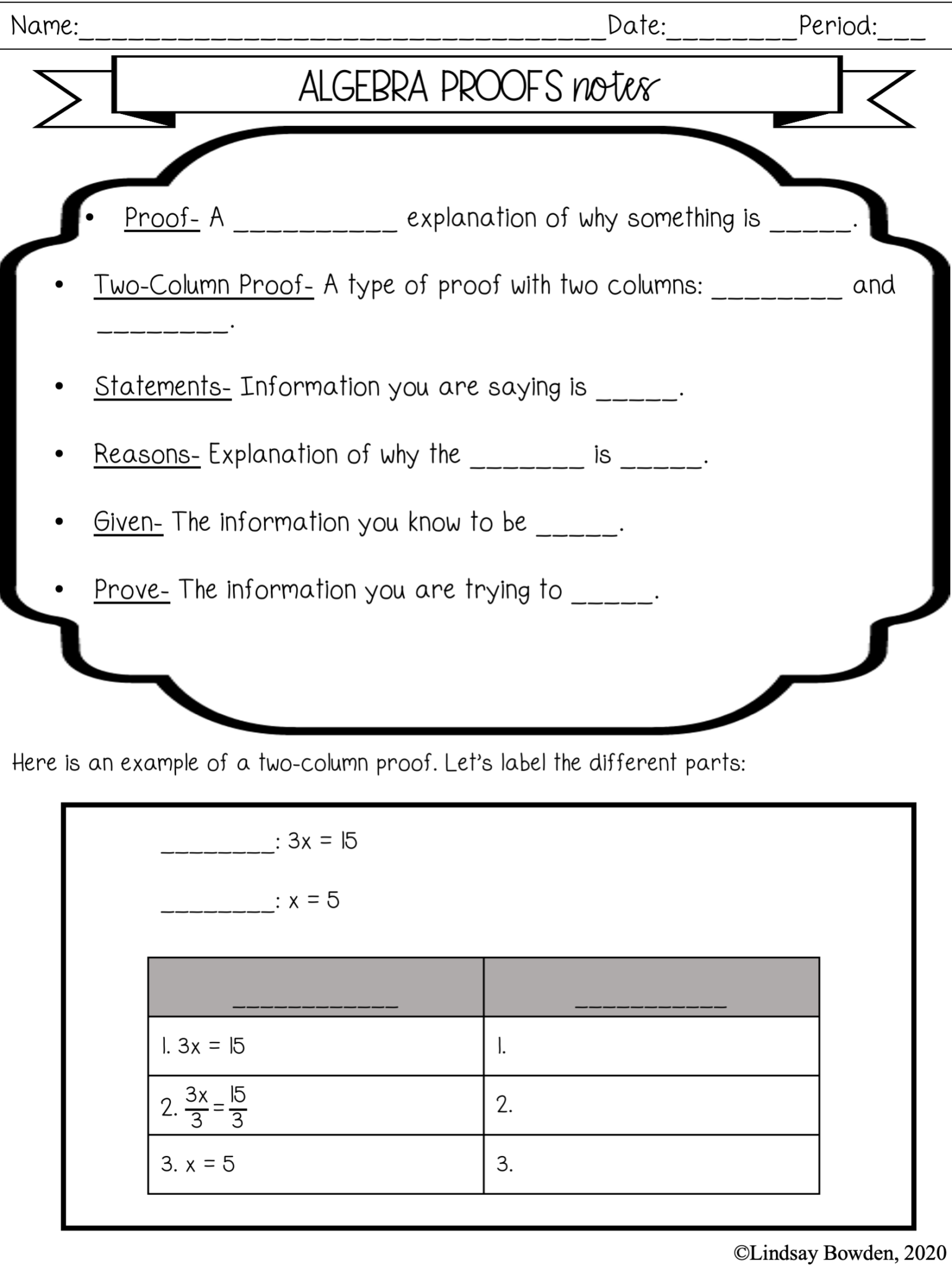 Algebra Proofs Notes and Worksheets - Lindsay Bowden