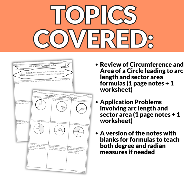 Arc Length and Sector Area Notes and Worksheets for 9th – 11th Grade ...