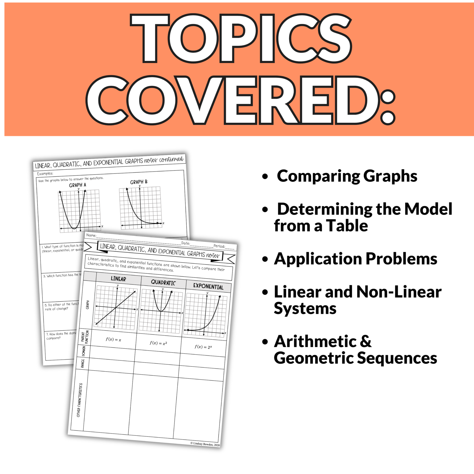 Comparing Functions | Linear, Quadratic, and Exponential Notes ...