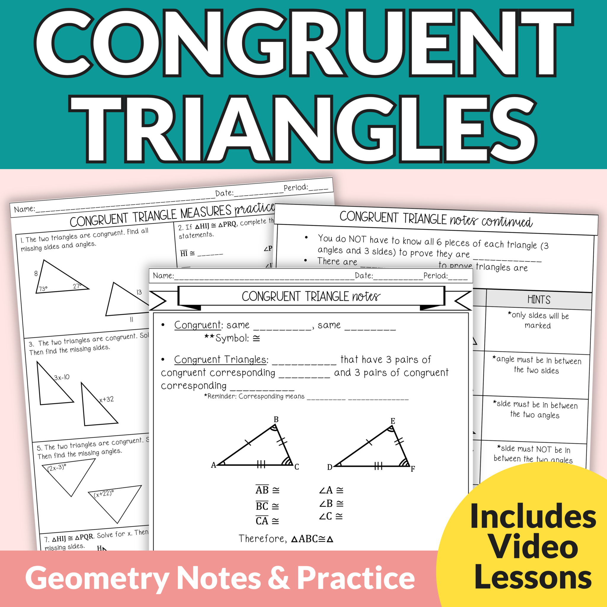 Congruent Triangles with Proofs Notes and Worksheets | 9th - 12th Grade ...