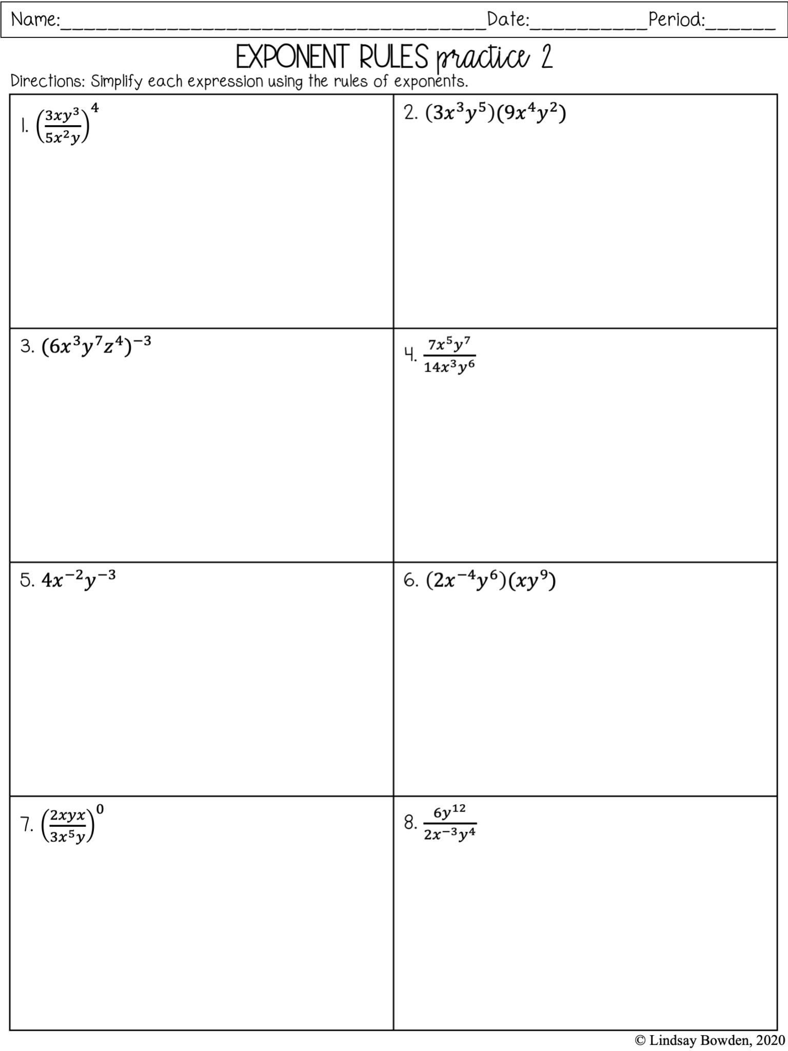 Exponent Rules Notes And Worksheets Lindsay Bowden Exponent Rules Notes And Worksheets Lindsay Bowden