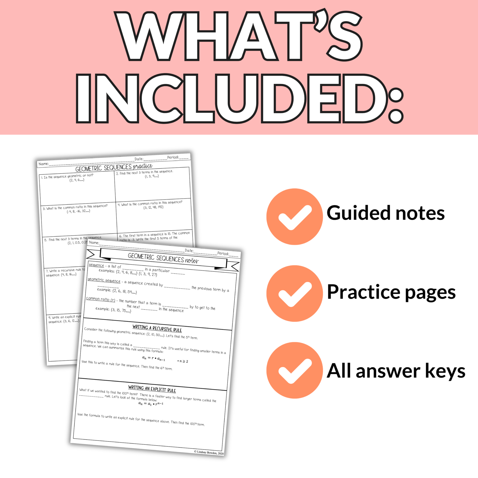 Geometric Sequences Notes and Worksheets - Lindsay Bowden