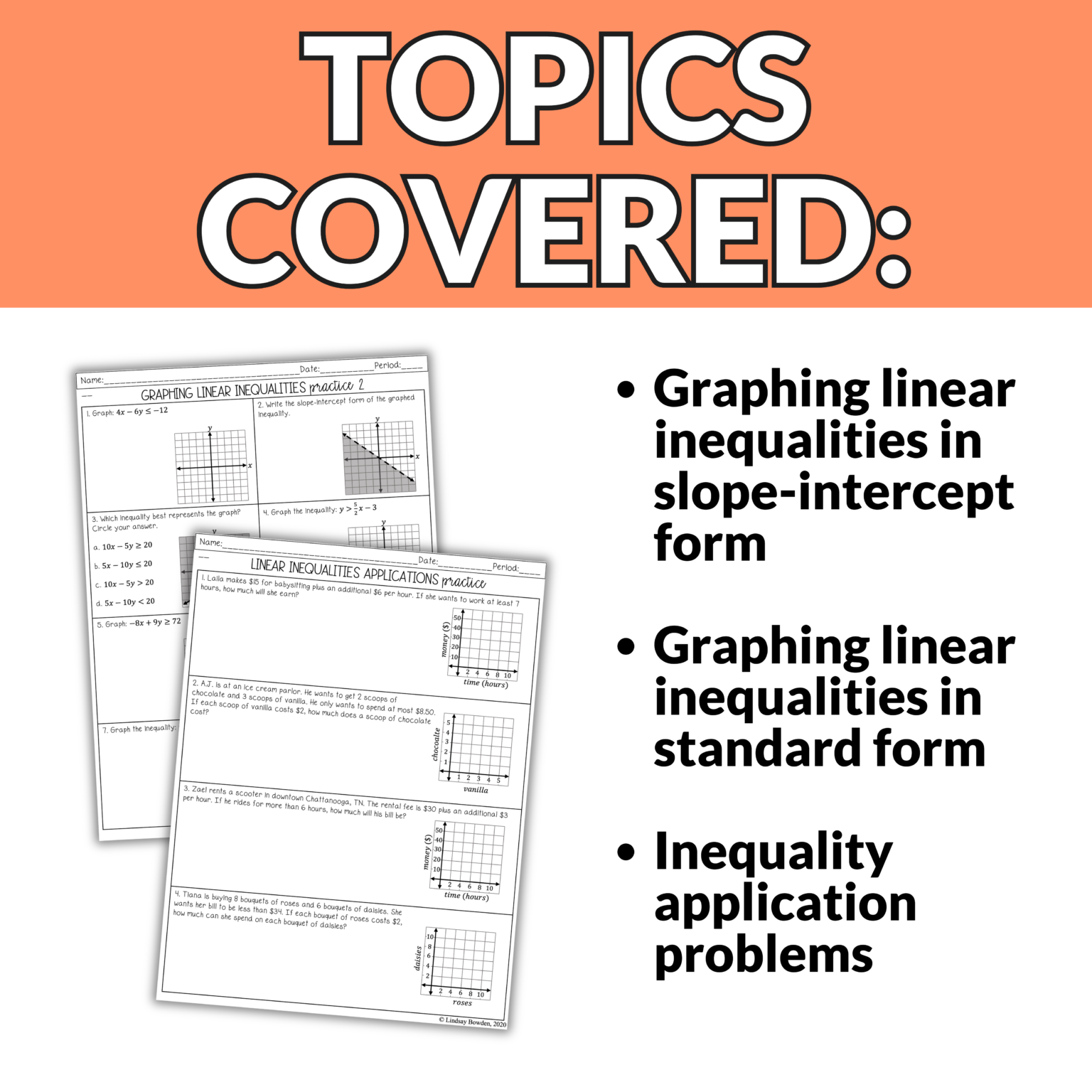 Graphing Linear Inequalities in Different Forms Notes and Worksheets ...