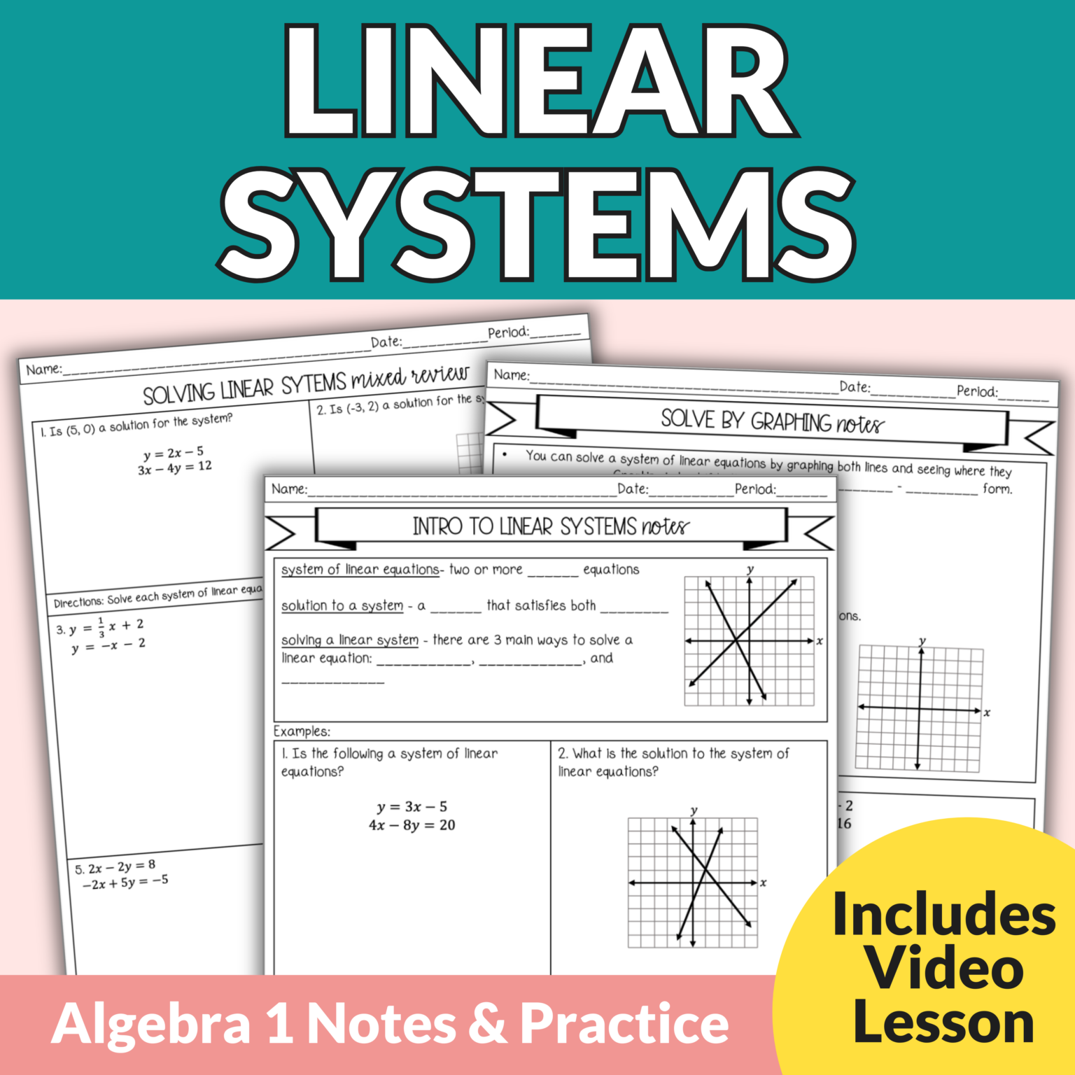 Solving Systems of Linear Inequalities and Linear Equations Notes and ...