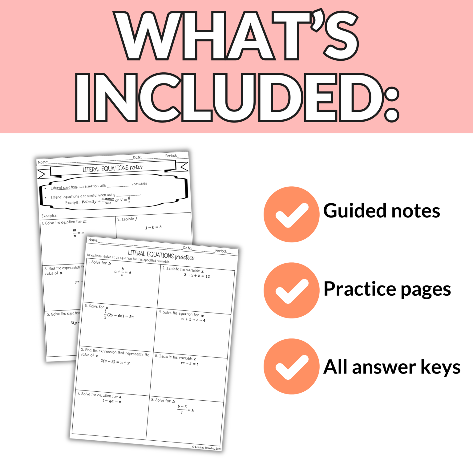 Rearranging Formulas and Literal Equations Notes and Worksheets Algebra ...