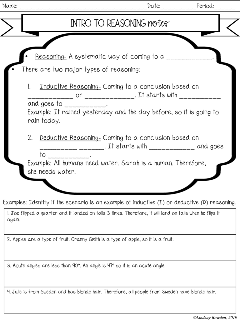 Logical Reasoning Notes and Worksheets - Lindsay Bowden Logical Reasoning Notes and Worksheets - Lindsay Bowden