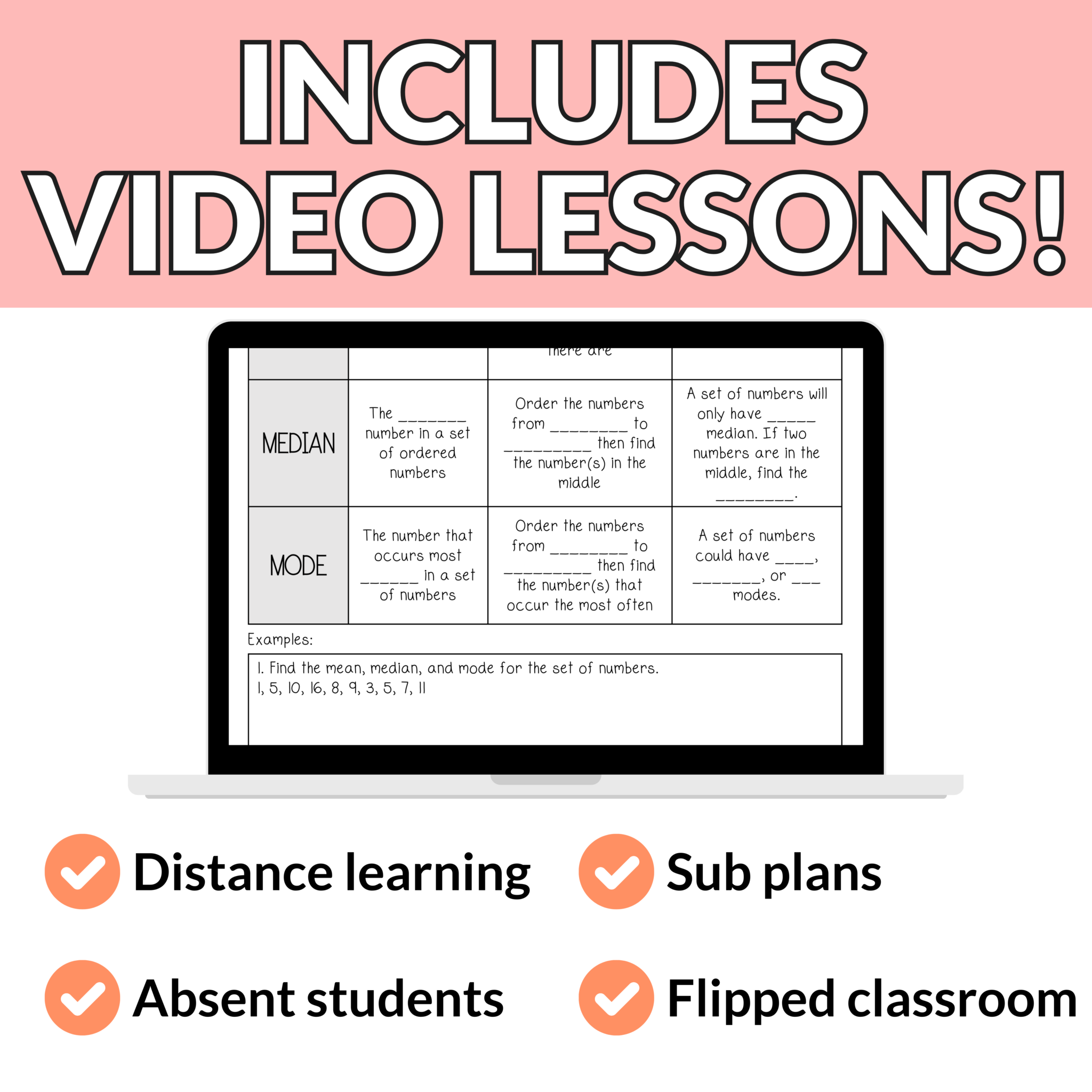 Mean, Median, Mode Notes and Worksheets - Lindsay Bowden