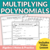 Multiplying Polynomials with Application Problems Notes & Worksheets ...
