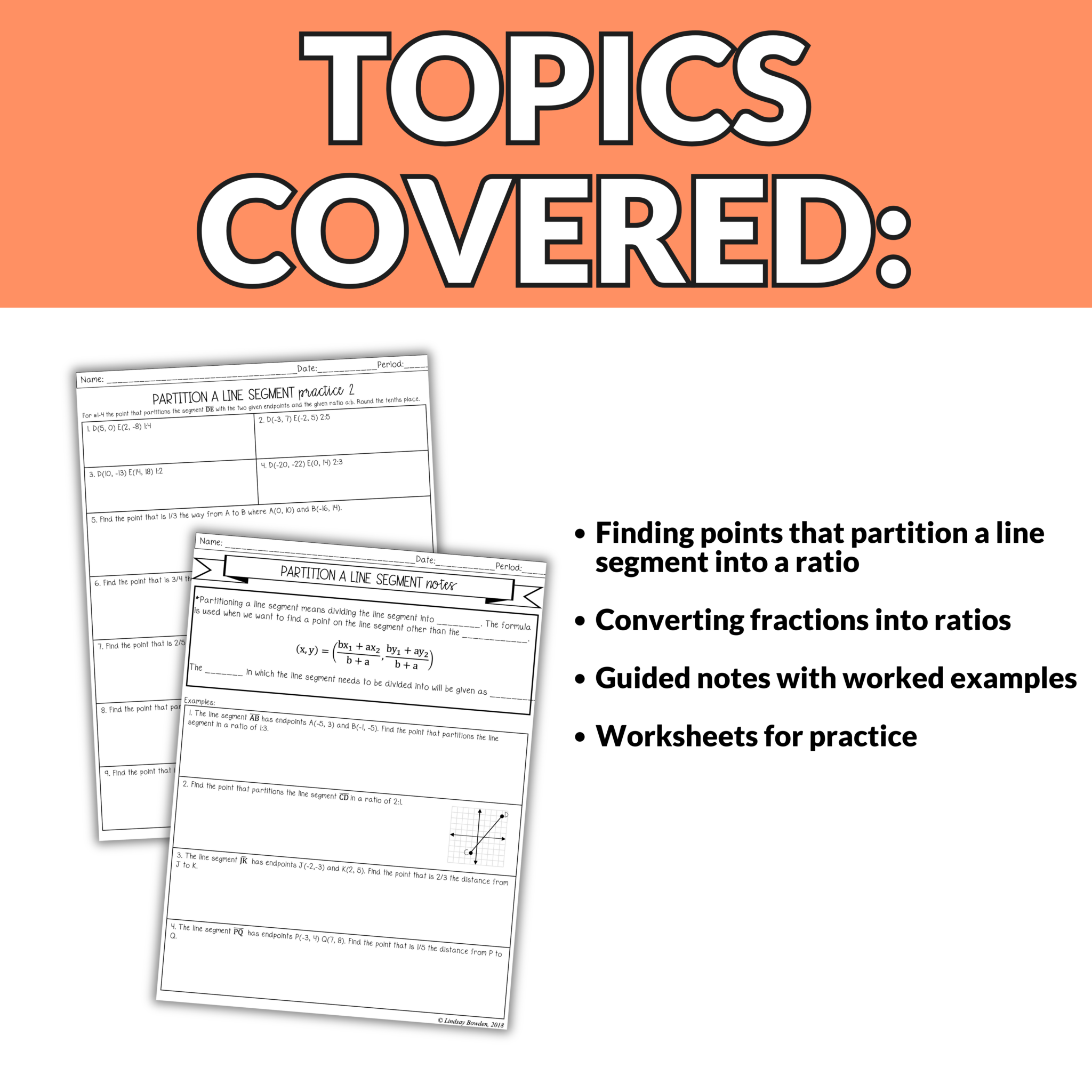 Partition a Line Segment Notes and Worksheets for 9th – 11th Grade ...