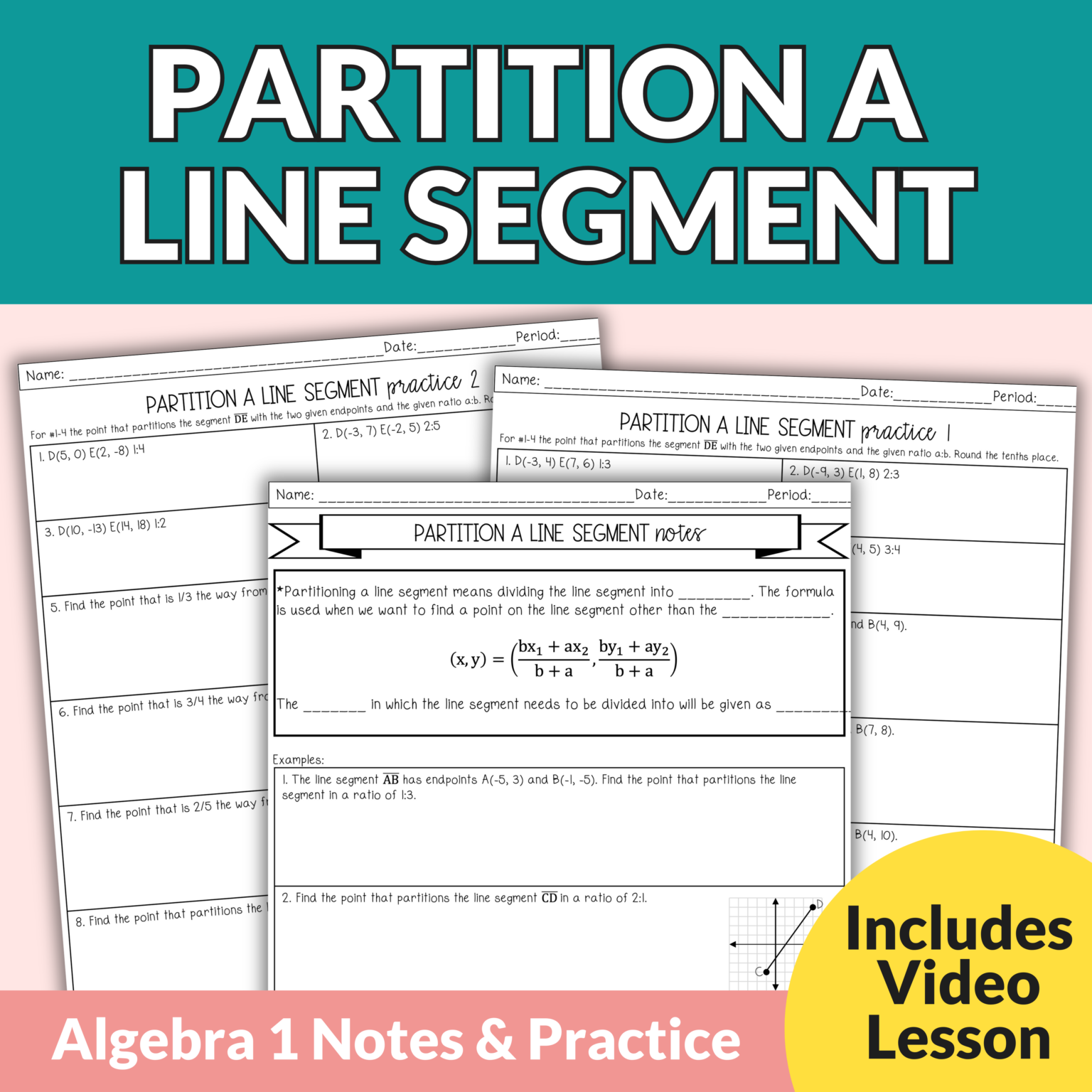 Partition a Line Segment Notes and Worksheets for 9th – 11th Grade ...