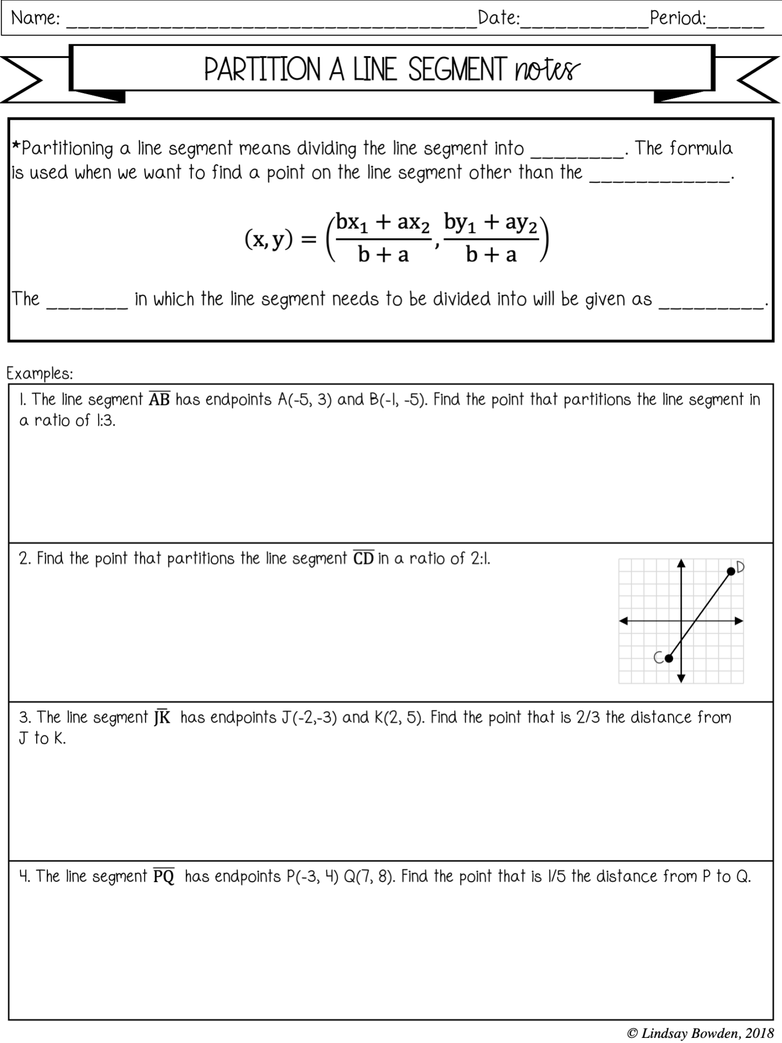 Partitioning a Line Segment Notes and Worksheets - Lindsay Bowden