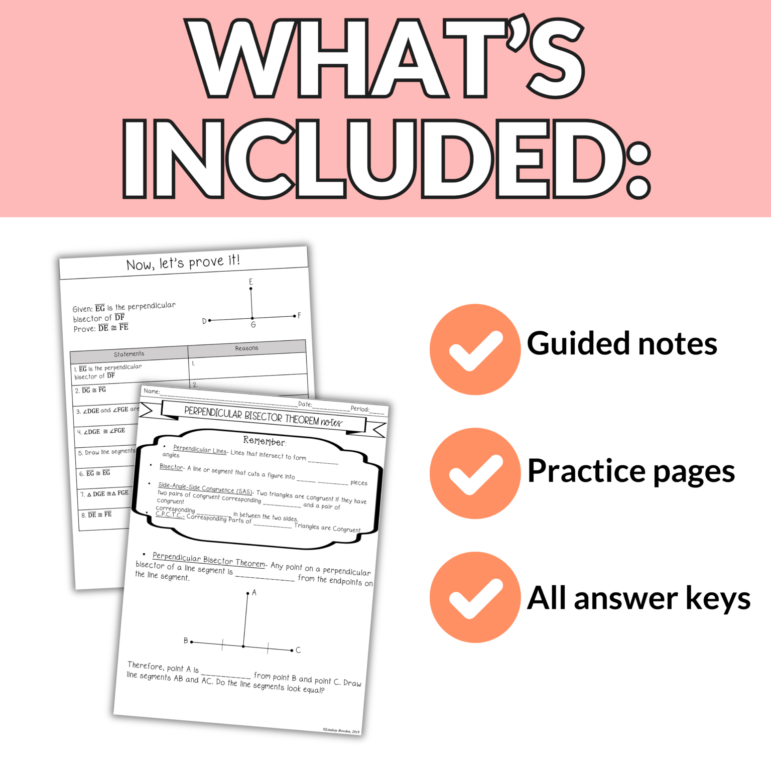 Perpendicular Bisector Theorem Notes and Worksheets for 9th – 11th ...