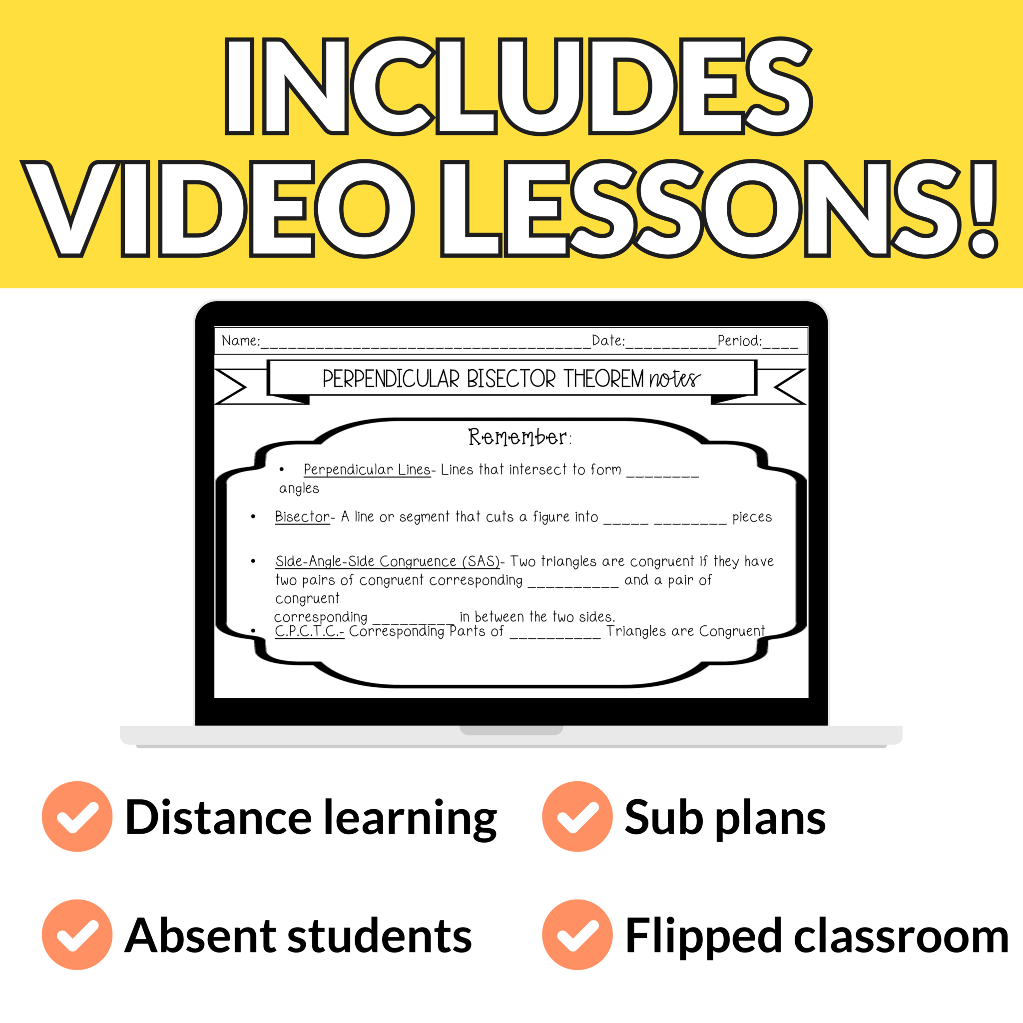 Perpendicular Bisector Theorem Notes and Worksheets for 9th – 11th ...