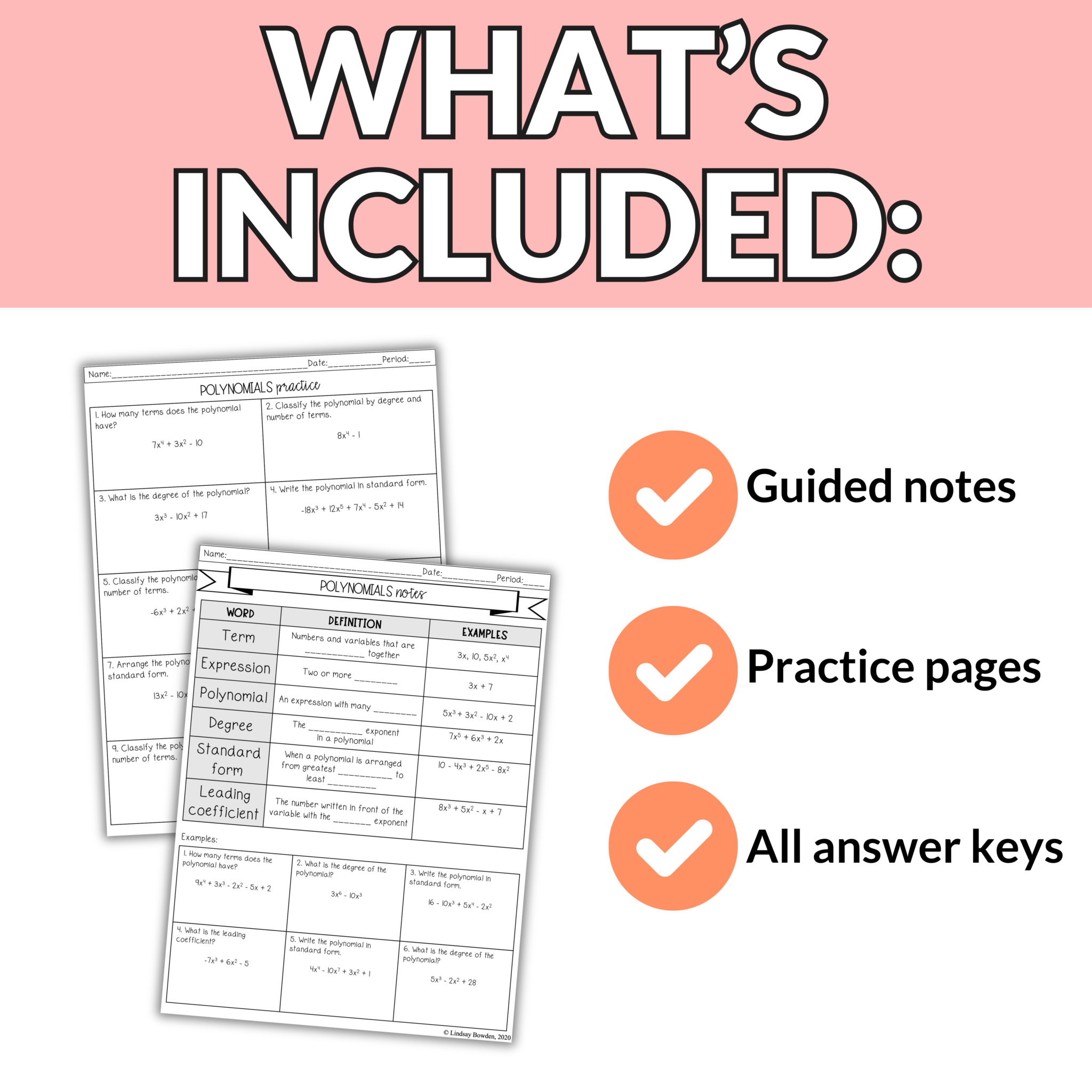 Intro to Adding and Subtracting Polynomials Notes and Worksheets for ...