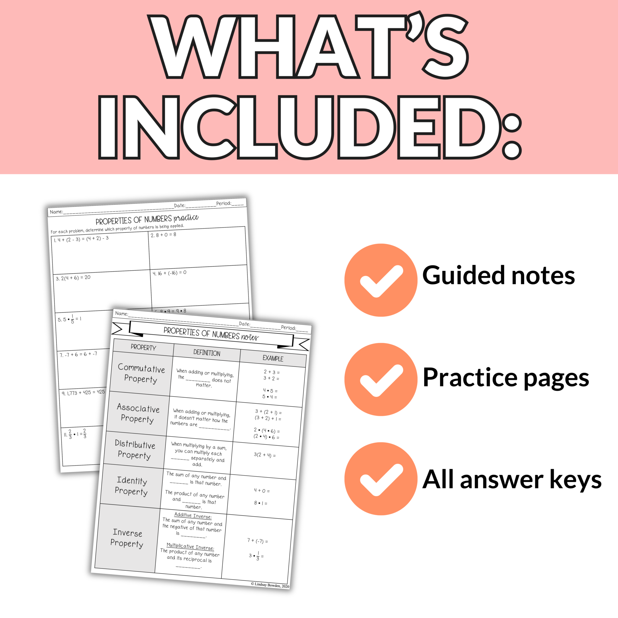 Properties of Equality and Properties of Numbers Notes & Worksheets ...