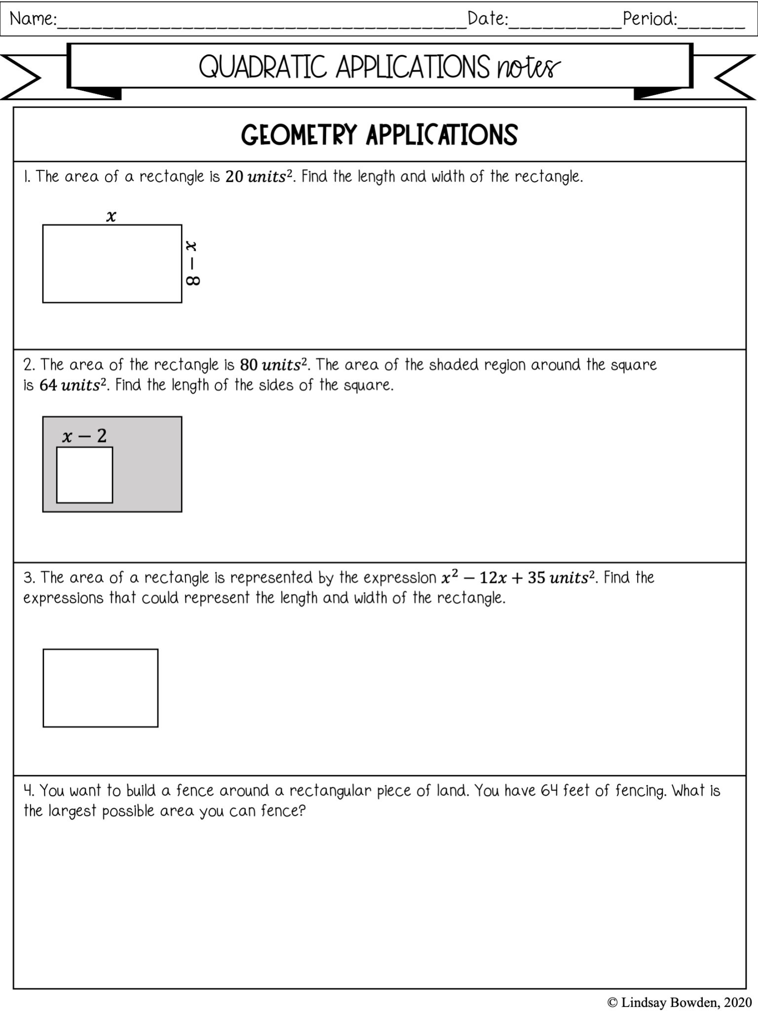 Graphing Quadratics Notes and Worksheets - Lindsay Bowden