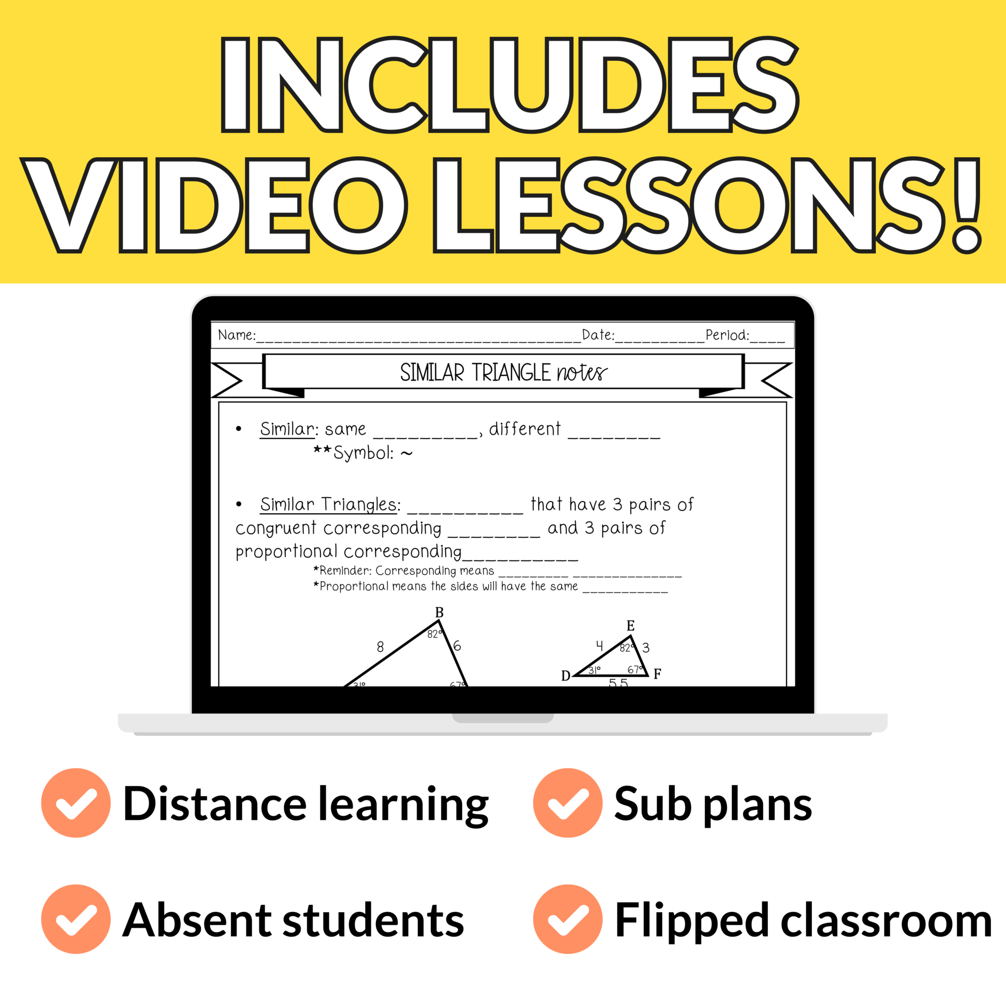 Similar Triangles Notes and Worksheets for 9th – 11th Grade Geometry ...