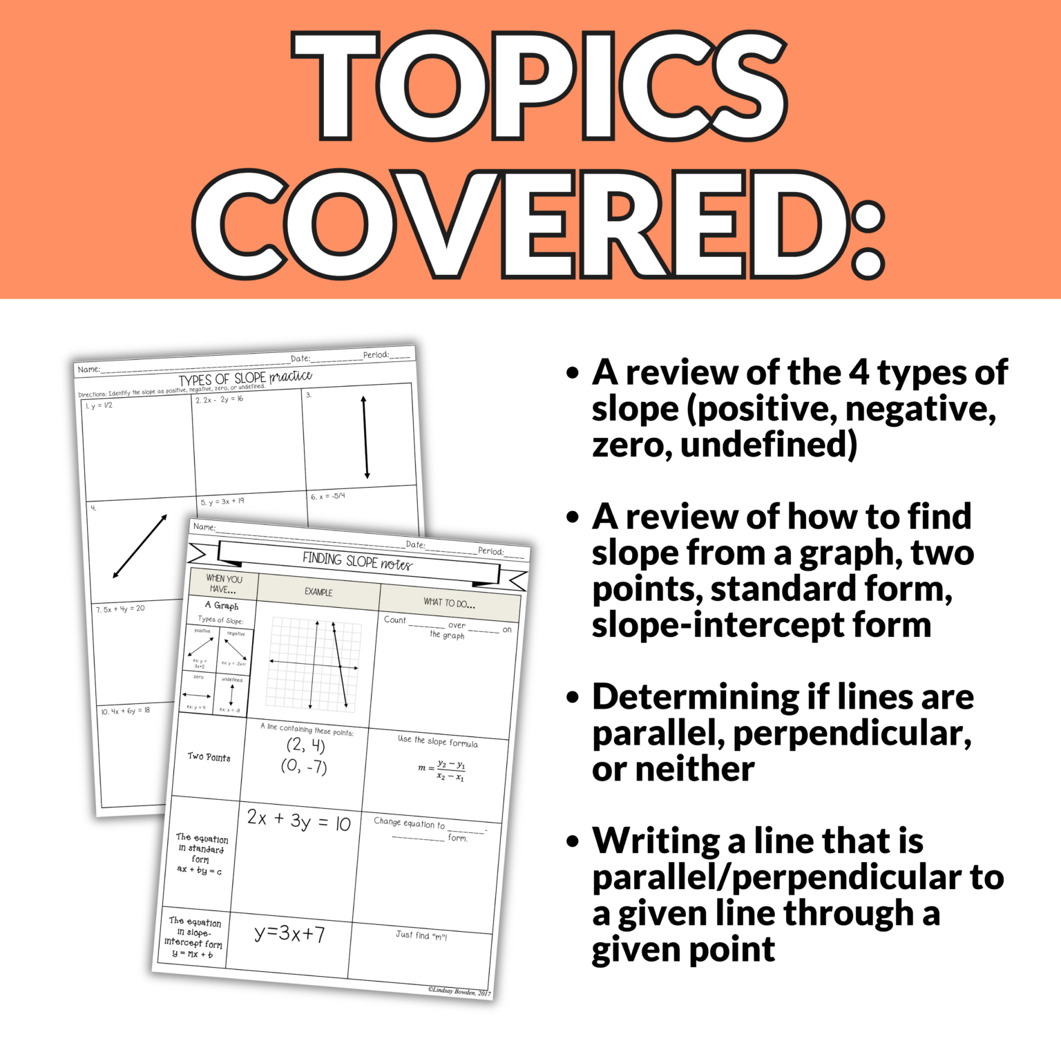 Slope of Parallel and Perpendicular Lines Notes & Worksheets for ...