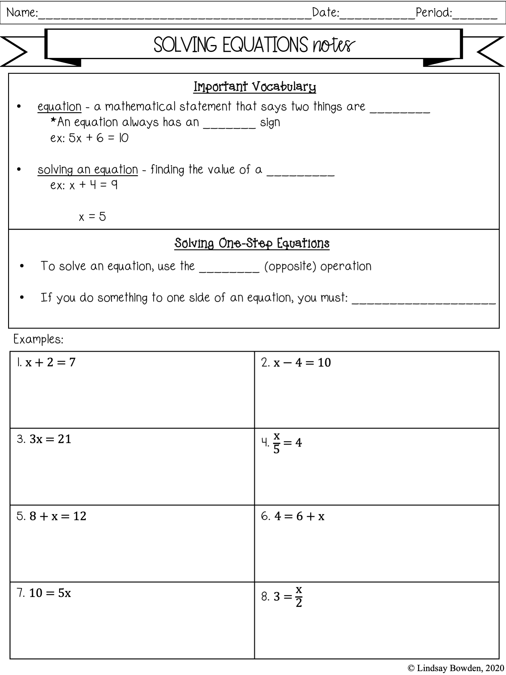 Solve Equations Worksheet Worksheets For Kindergarten