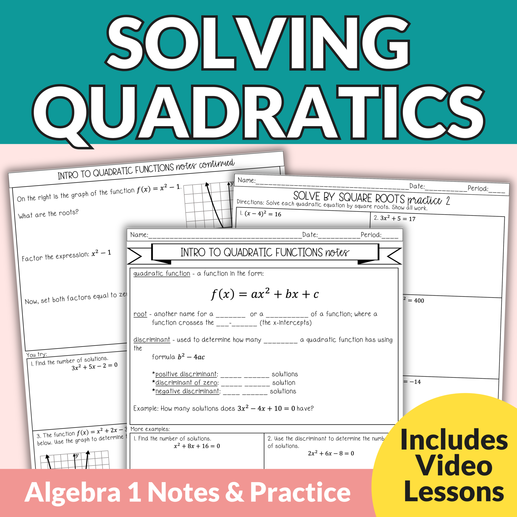 Solving Quadratics Notes and Worksheets - Lindsay Bowden