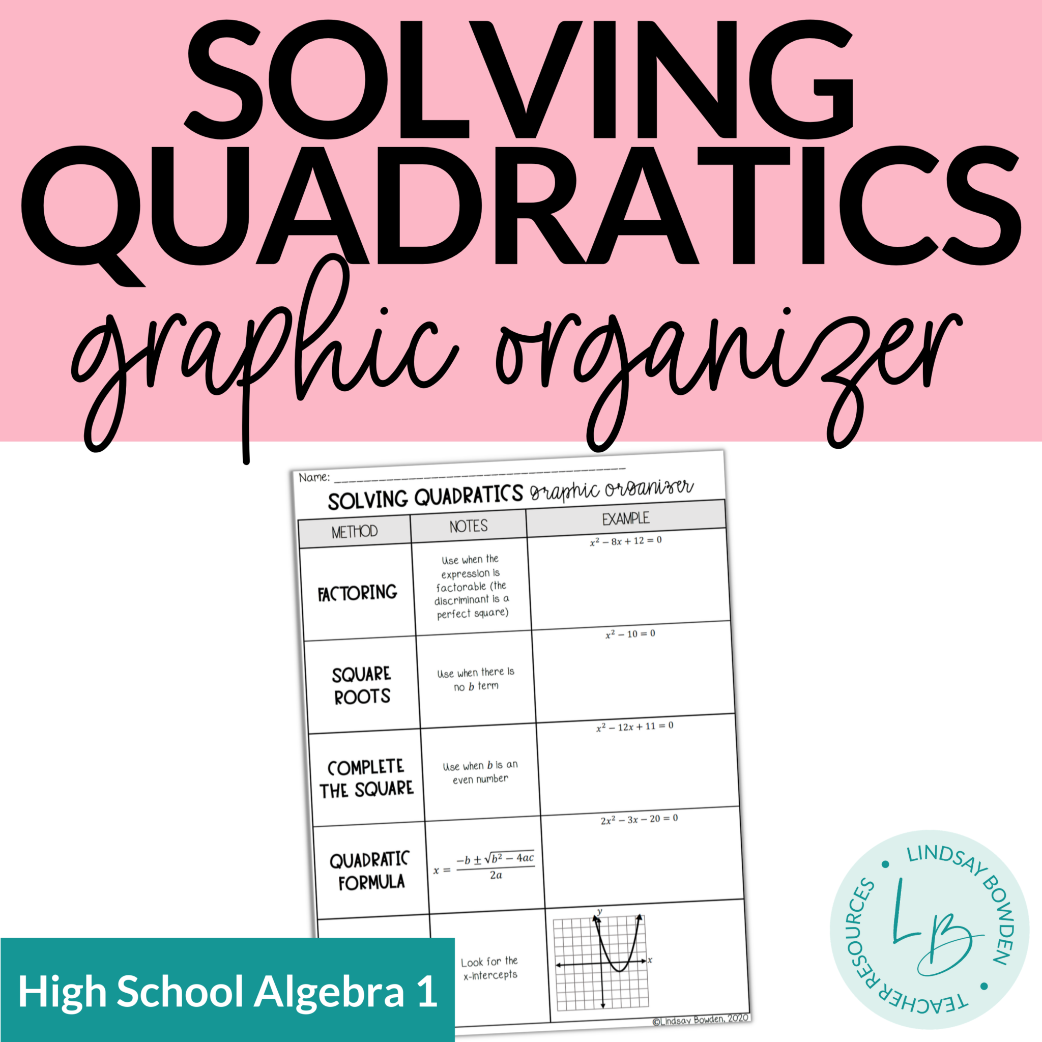 Solving Quadratics Graphic Organizer - Lindsay Bowden