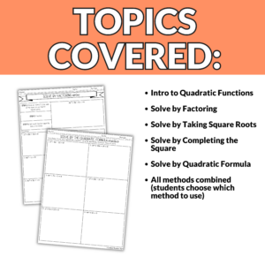 Solving Quadratics by Any Method Notes and Worksheets Algebra 1 ...
