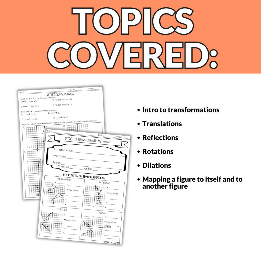 Geometric Transformations Guided Notes and Worksheets for High School ...