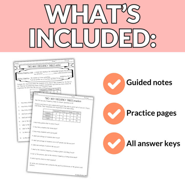 Two-Way Frequency Tables Guided Notes and Worksheets | 7th-10th Grade ...