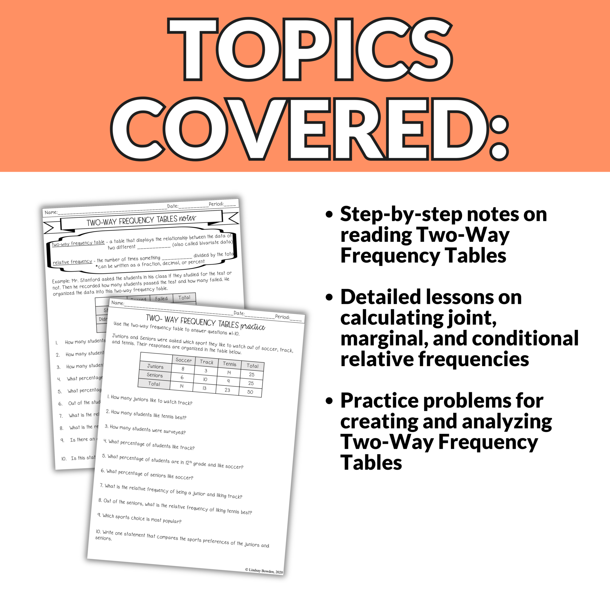 Two-Way Frequency Tables Guided Notes and Worksheets | 7th-10th Grade ...