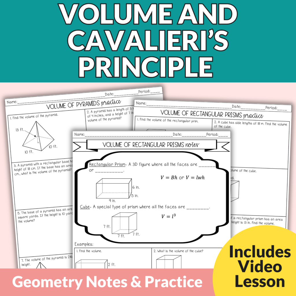 Volume and Cavalieri’s Principle Notes and Worksheets for 9th - 11th ...