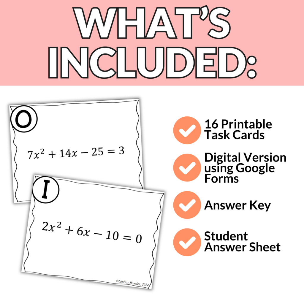 Completing the Square Task Cards - Lindsay Bowden
