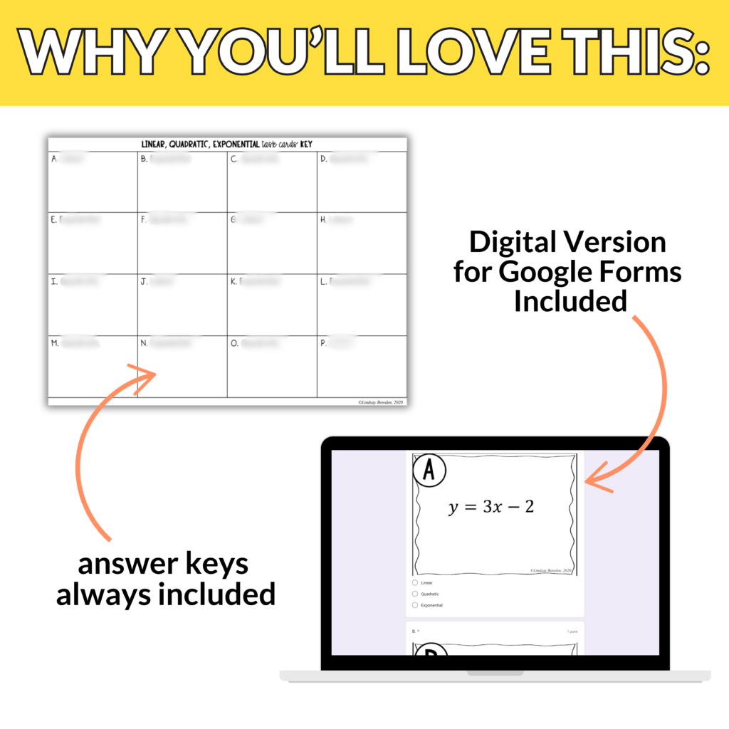 Linear, Quadratic, Exponential Task Cards - Lindsay Bowden