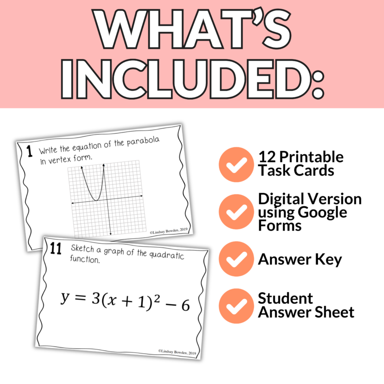 Quadratic Transformations Task Cards - Lindsay Bowden