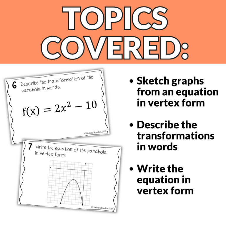 Quadratic Transformations Task Cards - Lindsay Bowden