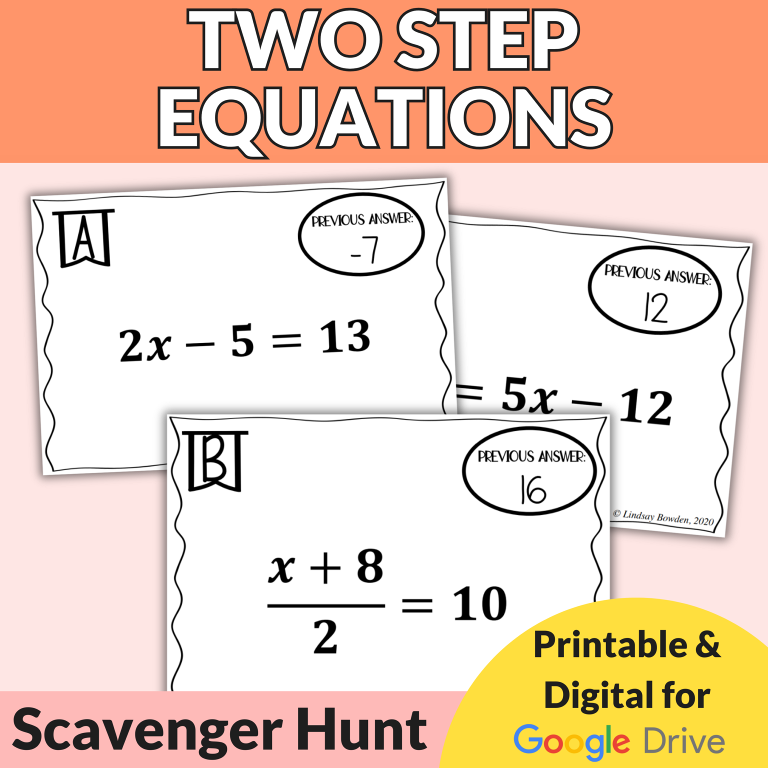 Two-Step Equations Scavenger Hunt - Lindsay Bowden