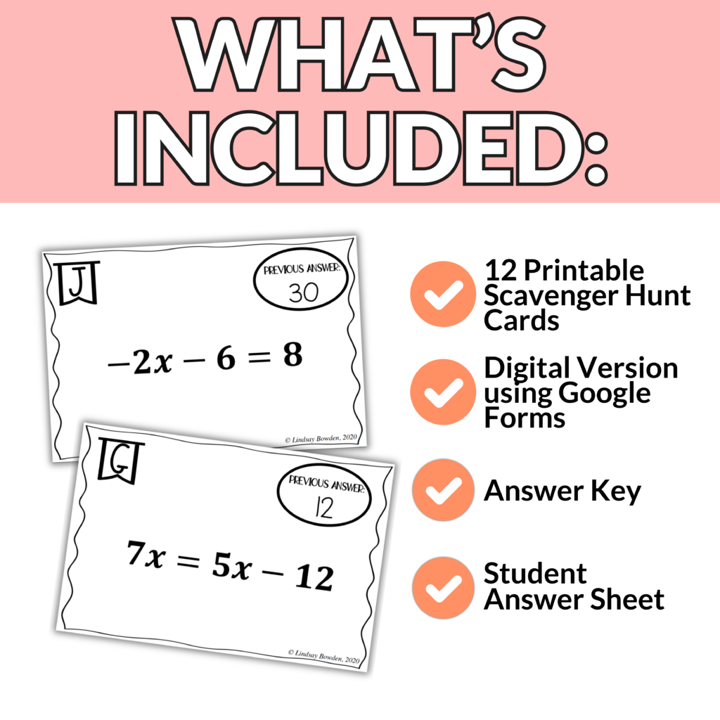 Two-Step Equations Scavenger Hunt - Lindsay Bowden