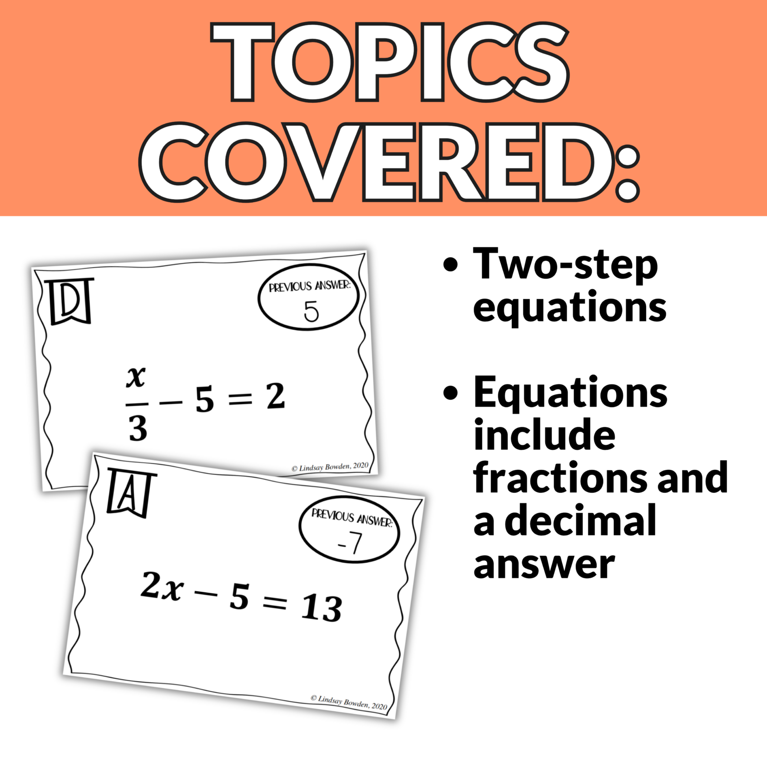 Two-Step Equations Scavenger Hunt - Lindsay Bowden