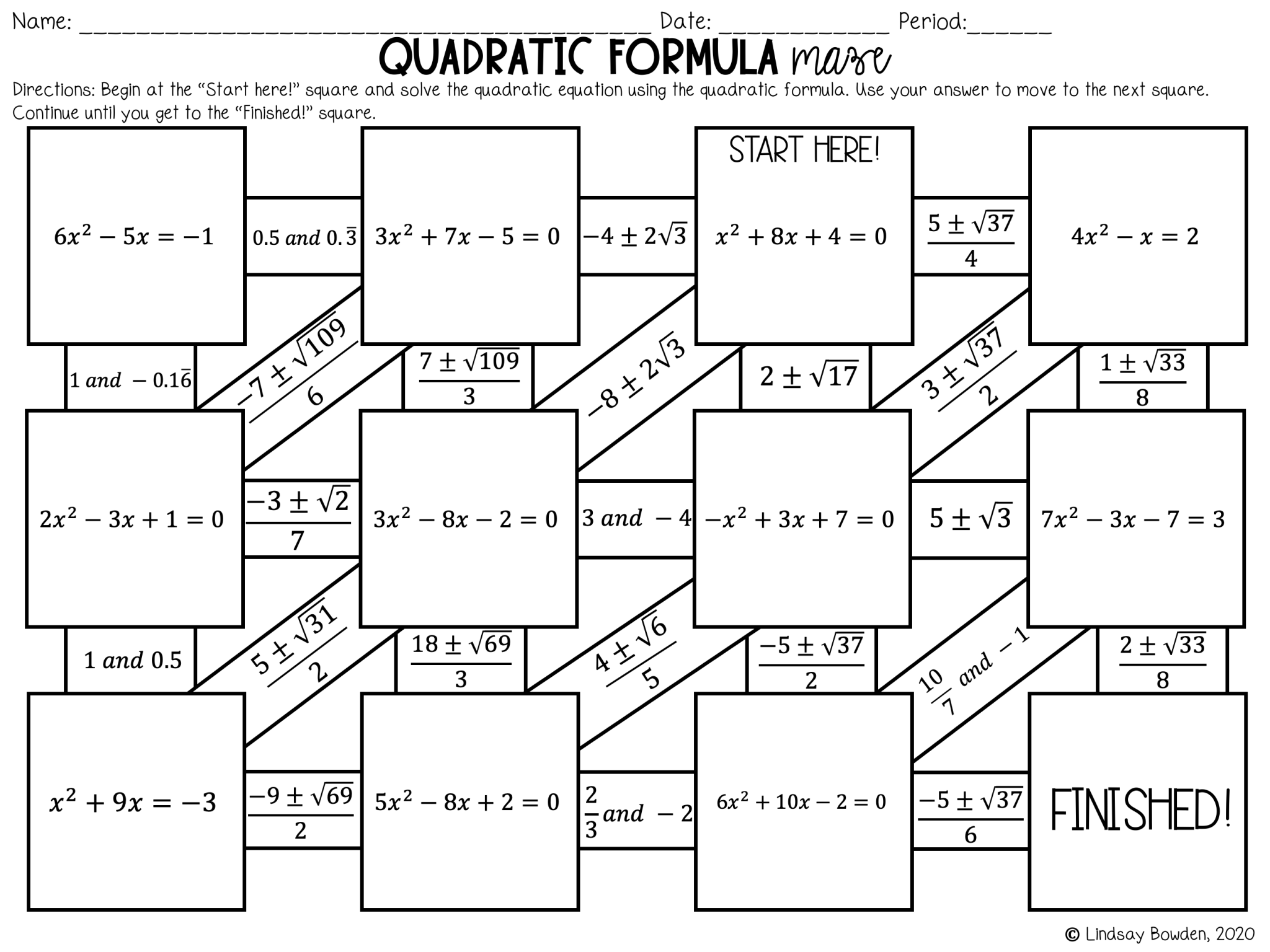 Quadratic Formula Digital Maze Lindsay Bowden Quadratic Formula Digital Maze Lindsay Bowden